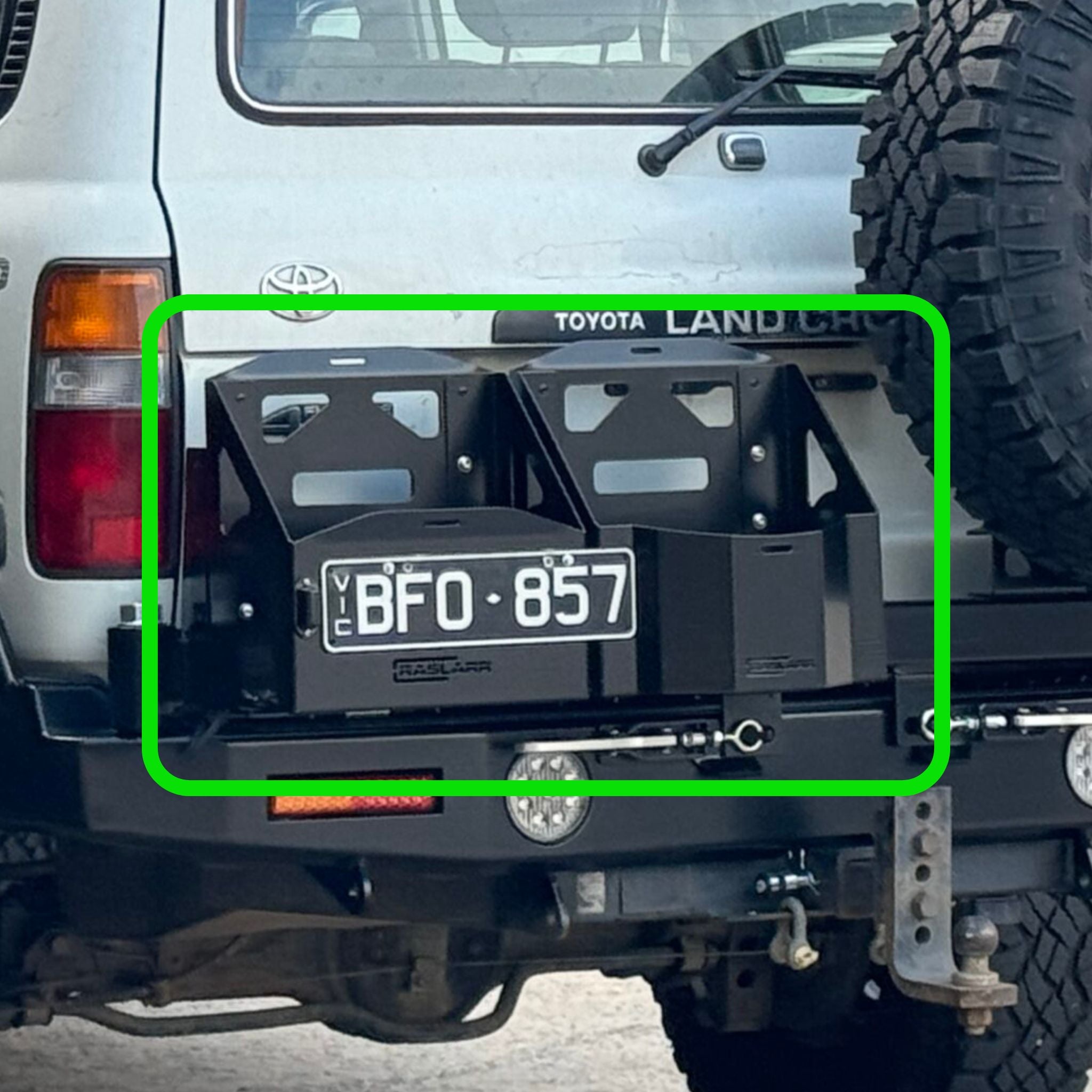 80 Series LHS Dual Jerry / Gas Bottle Holder to suit Rear Bar |Raslarr